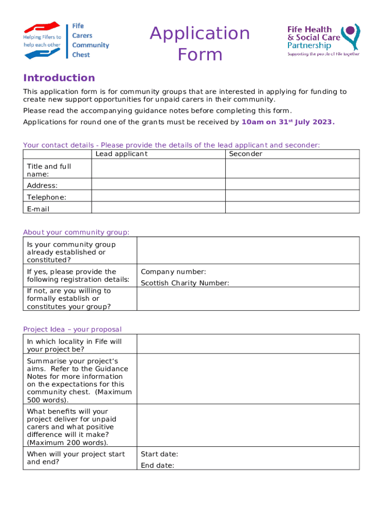 Community Chest Application Doc Template | pdfFiller