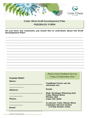 Colac West Draft Development Plan FEEDBACK Doc Template | pdfFiller