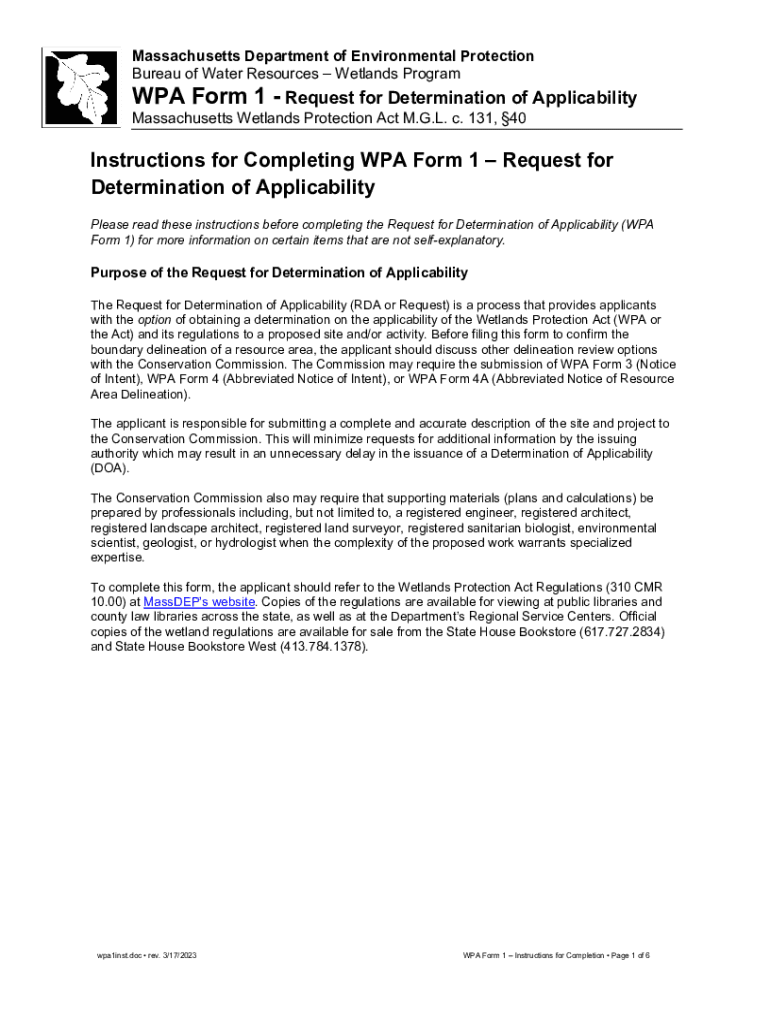 Fillable Online WPA Form 1 - Request for Determination of ...