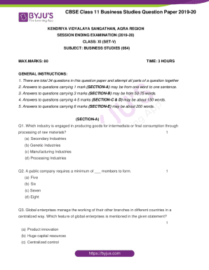 Fillable Online CLASS XI BUSINESS STUDIES (054) SAMPLE ... Fax Email ...