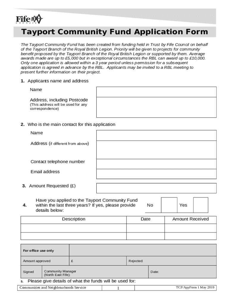 Tayport Community Fund Application Doc Template | pdfFiller