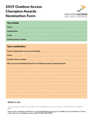 Fillable Online 2019 Outdoor Access Champion Awards Nomination Form Fax Email Print - pdfFiller