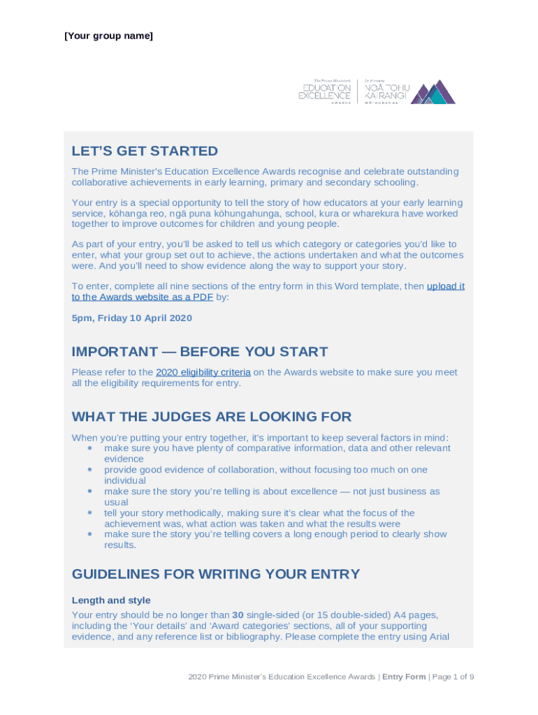 Award Entry Template Doc Template | pdfFiller