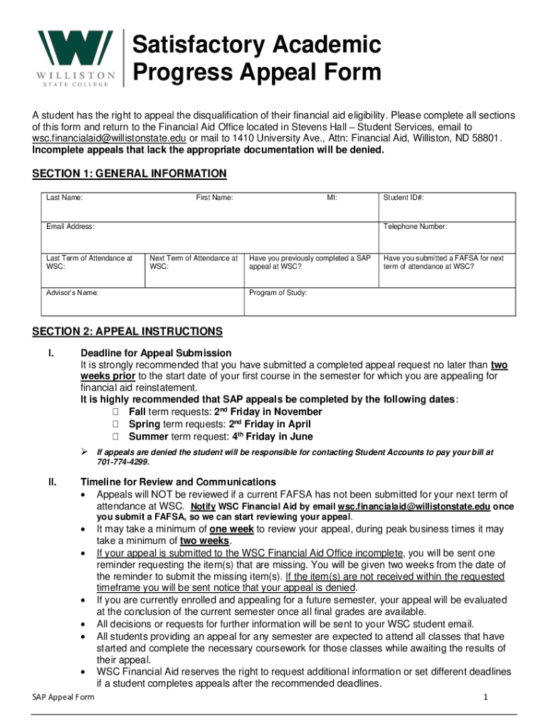 Fillable Online Satisfactory Academic Progress Appeal for Financial Aid ... Fax Email Print ...