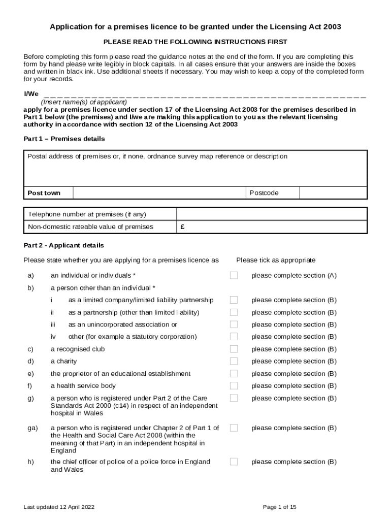 premises licence application Doc Template | pdfFiller