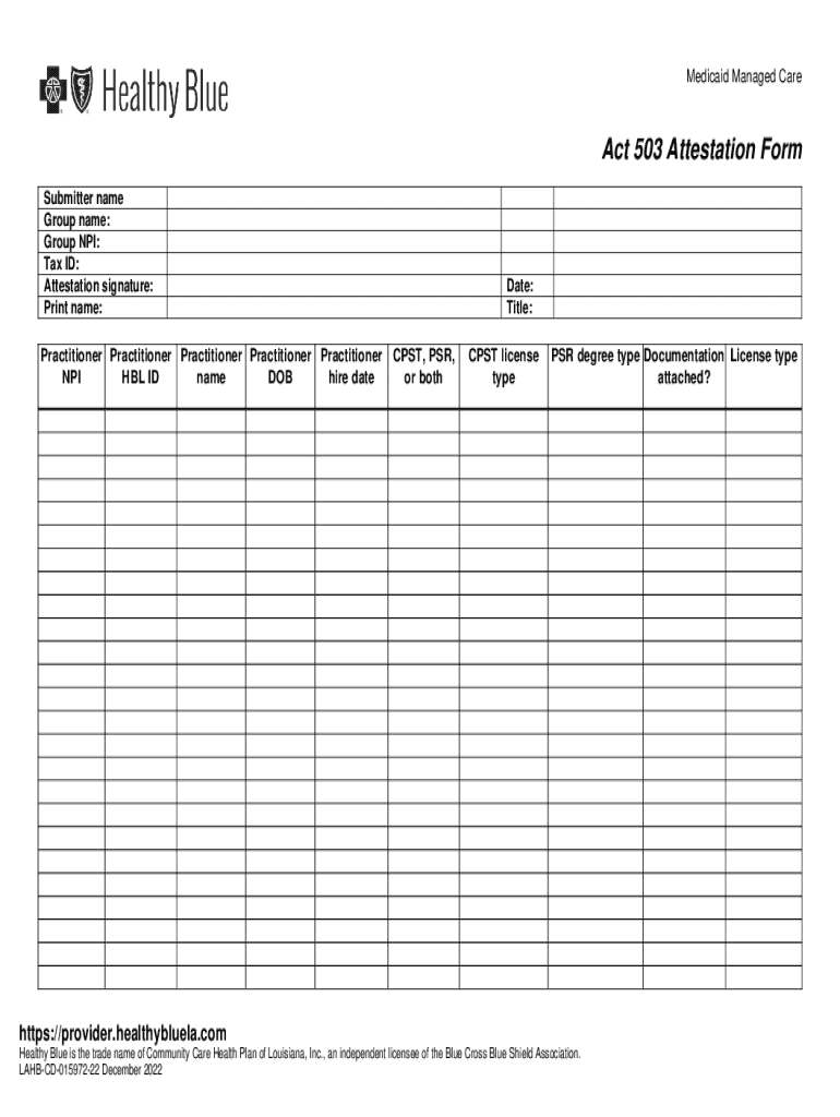 Fillable Online Act 503 Attestation Form Fax Email Print - pdfFiller