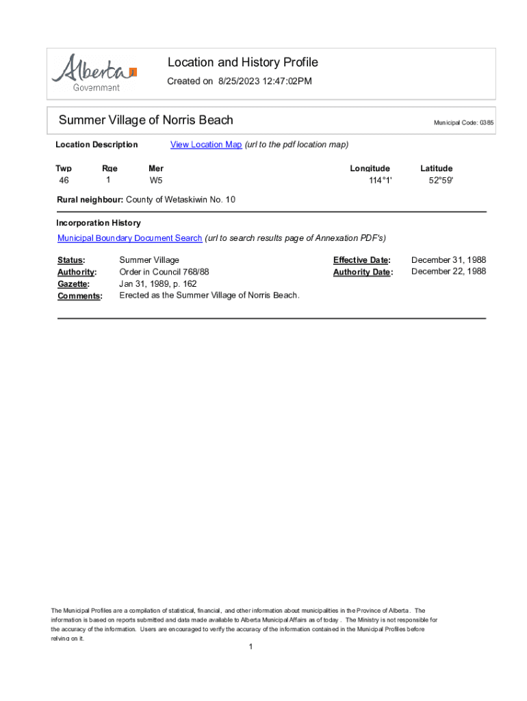 Fillable Online Location and History Profile Summer Village of Norris ...