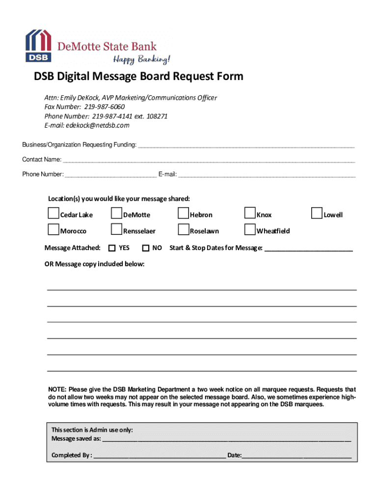 Fillable Online DSB Digital Message Board Request Form Fax Email Print ...