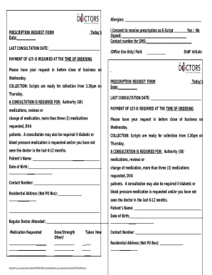 Prescription Request Template Doc Template | pdfFiller