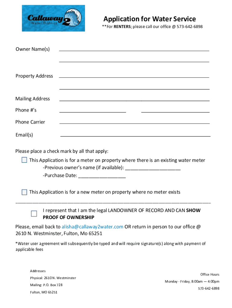 Fillable Online Application for Water Service - Fulton Fax Email Print ...
