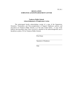 Fillable Online 552..r.1 regulation employee acknowledgement letter Fax ...