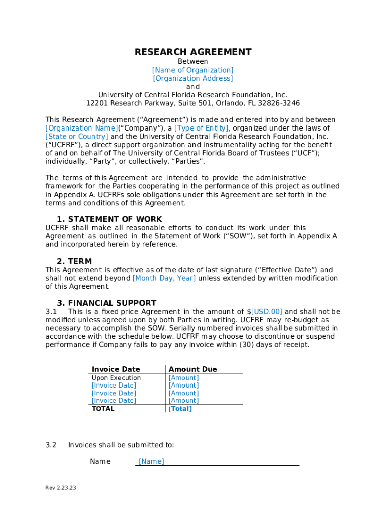 Master Agreement - UCF Office of Research Doc Template | pdfFiller
