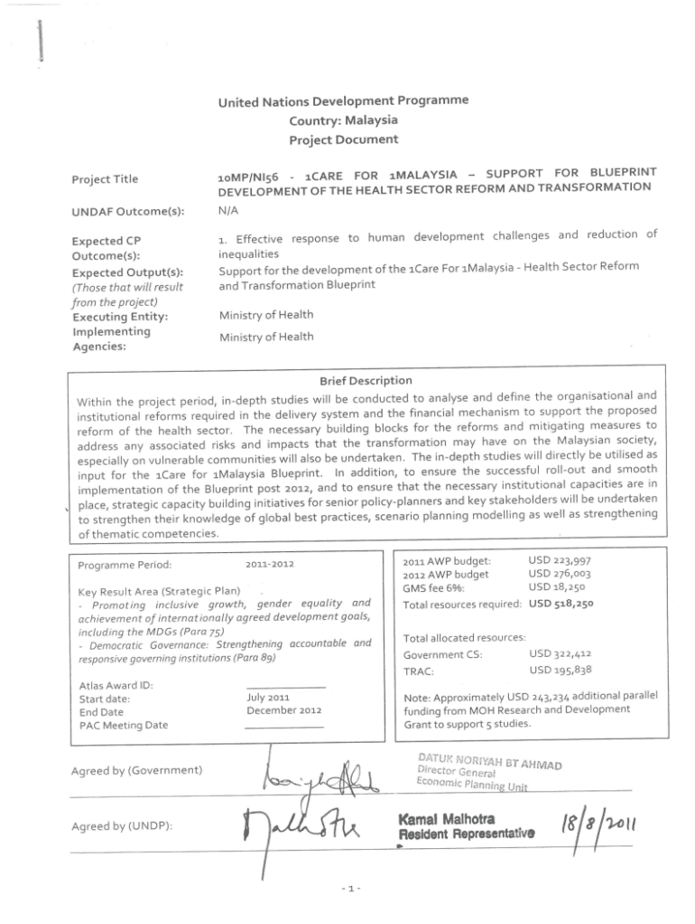 Fillable Online info undp 1Care Prodoc Final Fax Email Print - pdfFiller