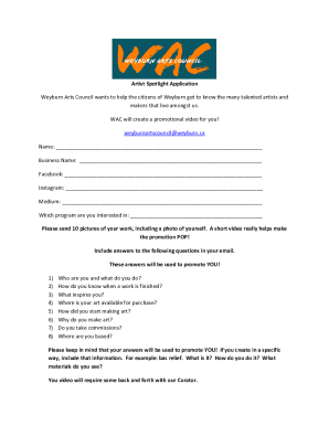 Fillable Online Artist Spotlight Application Weyburn Arts Council wants ...