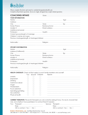 Fillable Online COACHING INTAKE Fax Email Print - pdfFiller