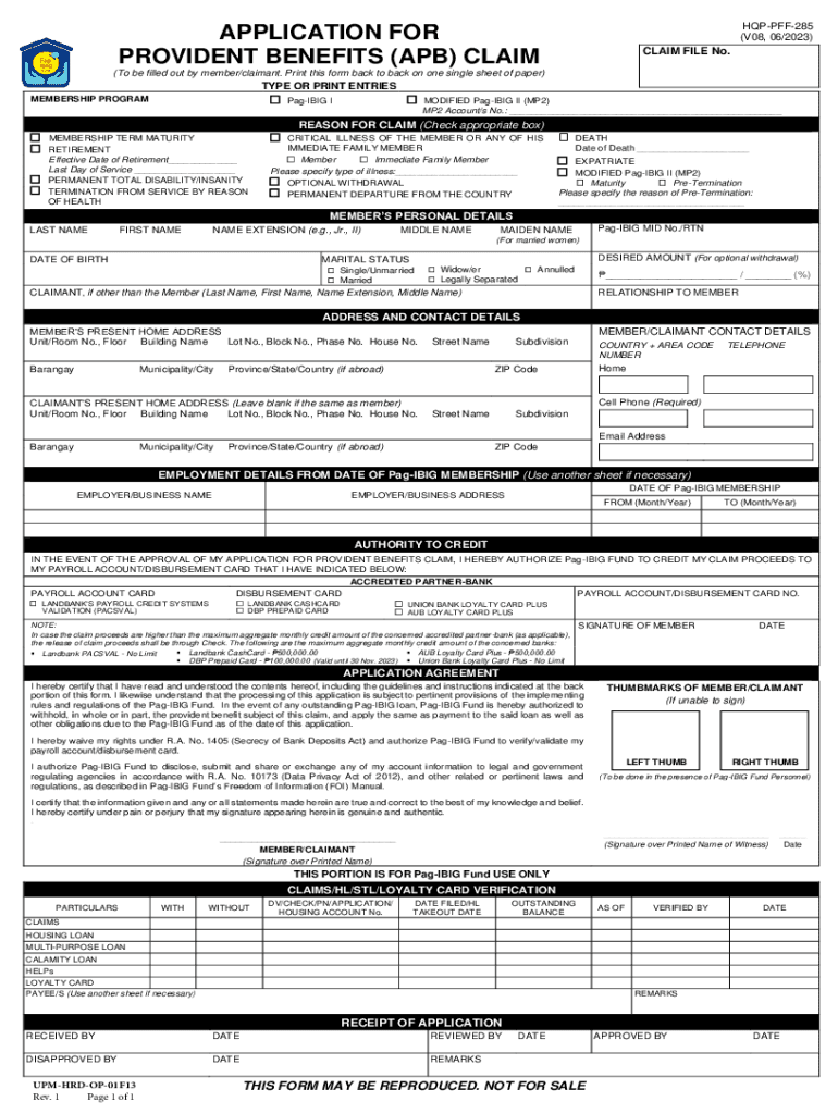 Fillable Online hrdo upm edu Application for Provident Benefits Apb ...