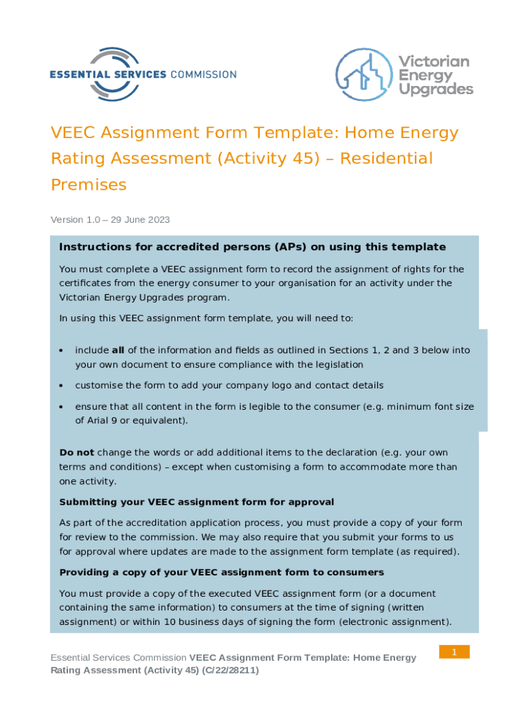 VEEC Assignment Template: Home Energy Rating ... Doc Template | pdfFiller