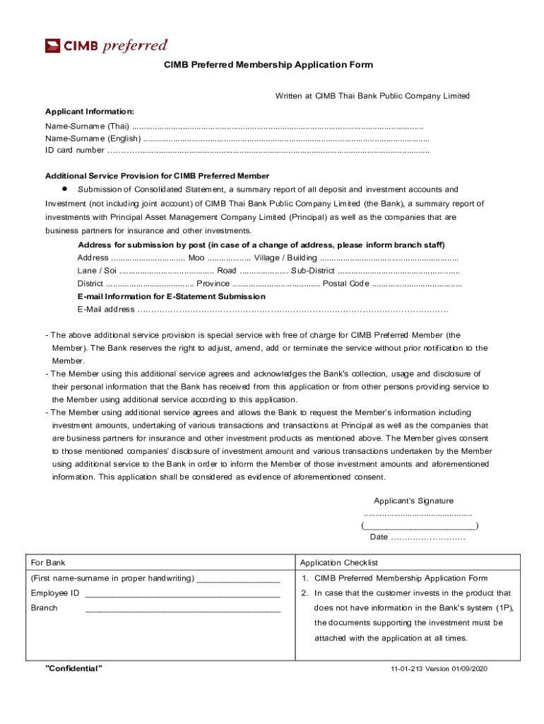 Fillable Online CIMB Preferred Membership Application Form Fax Email ...