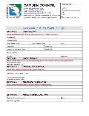 Fillable Online FORM Special Event Waste Bins CURRENT Fax Email Print ...
