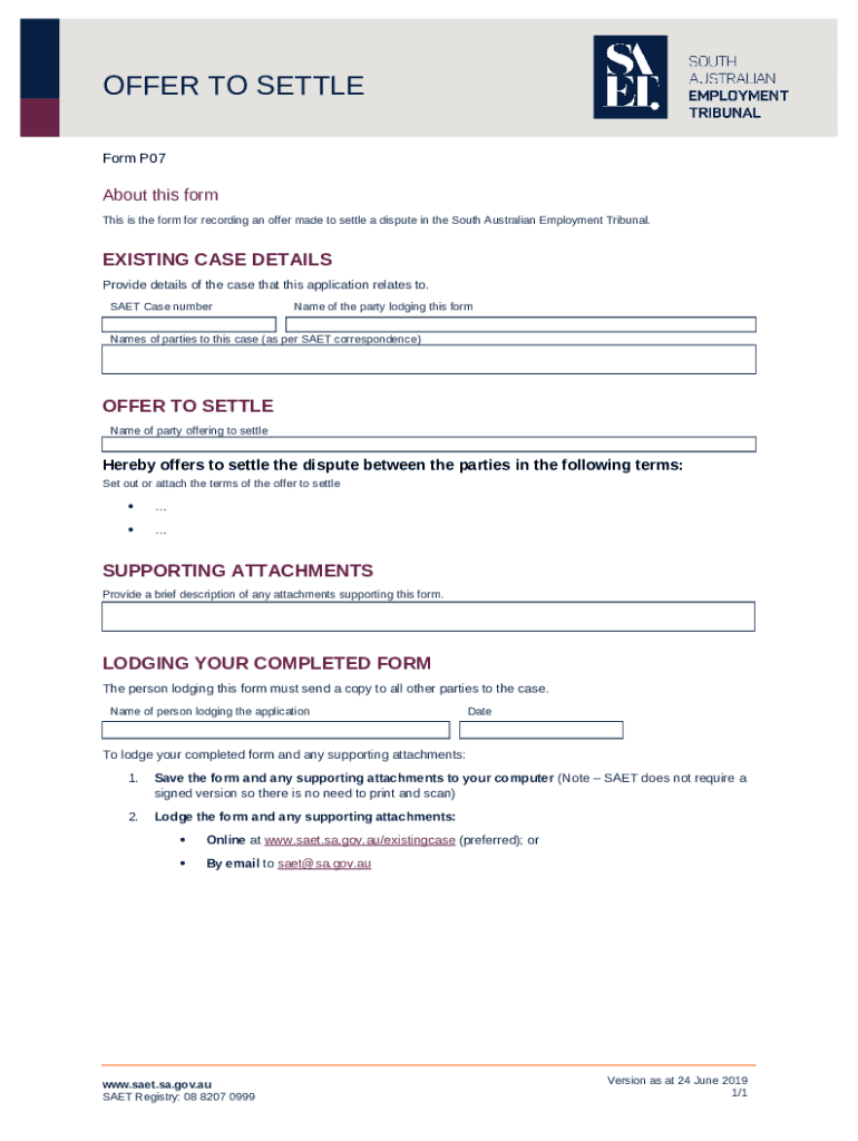 Offer to Settle. P07 Doc Template | pdfFiller