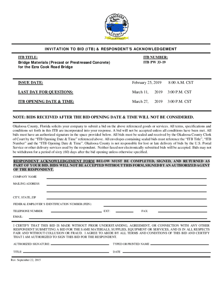 Fillable Online Invitation to Bid (ITB Definition: 143 Samples Fax Email Print - pdfFiller