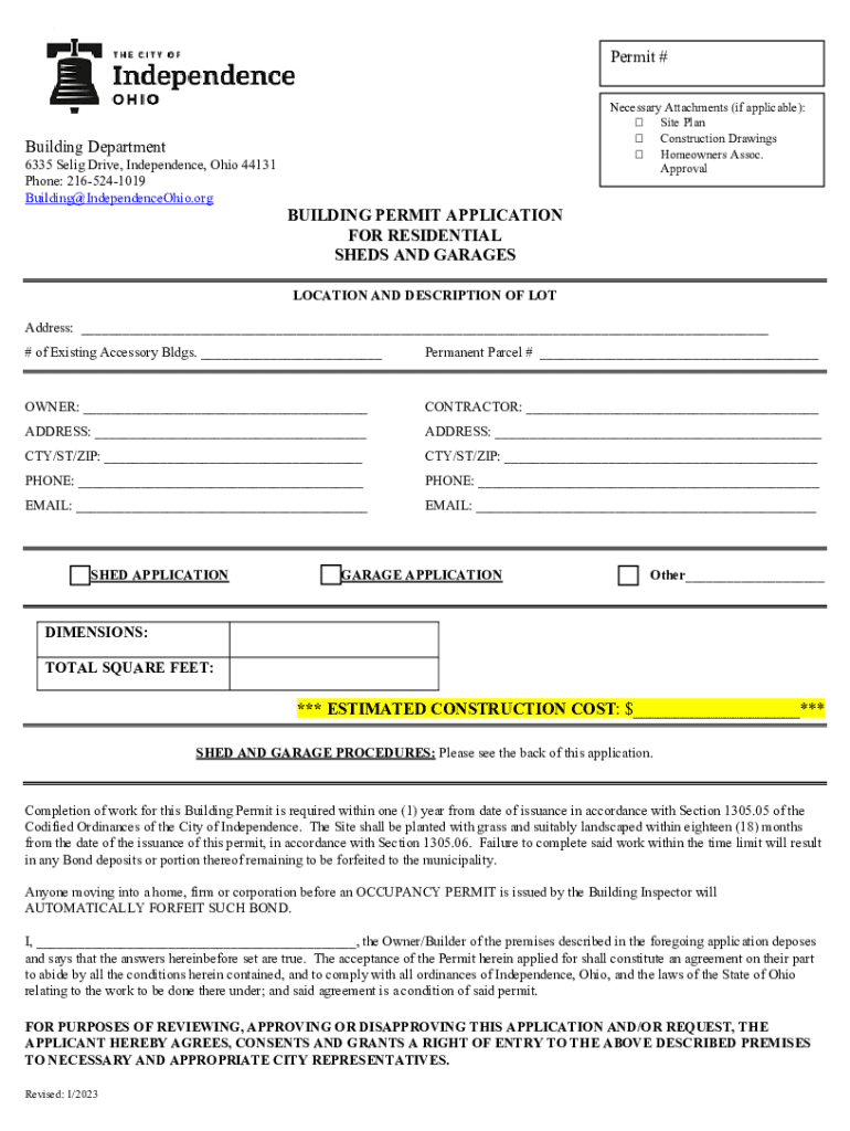 Fillable Online Building Permit Application for Residential Shed and ... Fax Email Print - pdfFiller