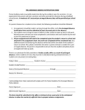 Fillable Online pre-arranged absence notification form Fax Email Print - pdfFiller
