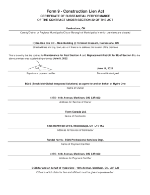 Fillable Online CIBC 01079 Onoway Roof Project Form 9 Certificate of ...
