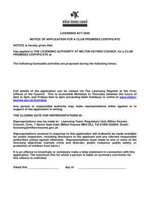 Fillable Online Licensing Act 2003 Notice of Application for a Club ...
