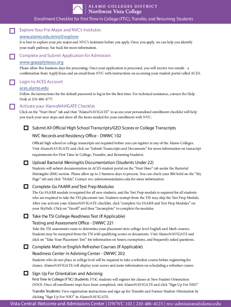 Fillable Online NVC : First Time in College Students Enrollment Process Fax Email Print - pdfFiller