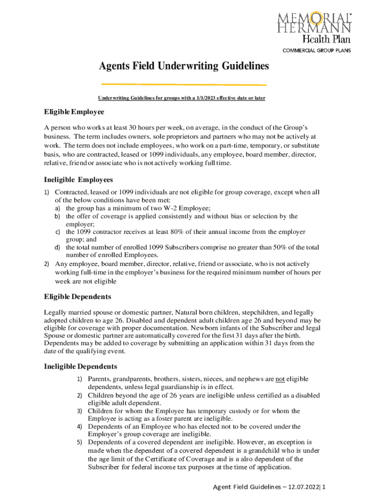 Fillable Online Underwriting Guidelines Small Group Plans Effective ...