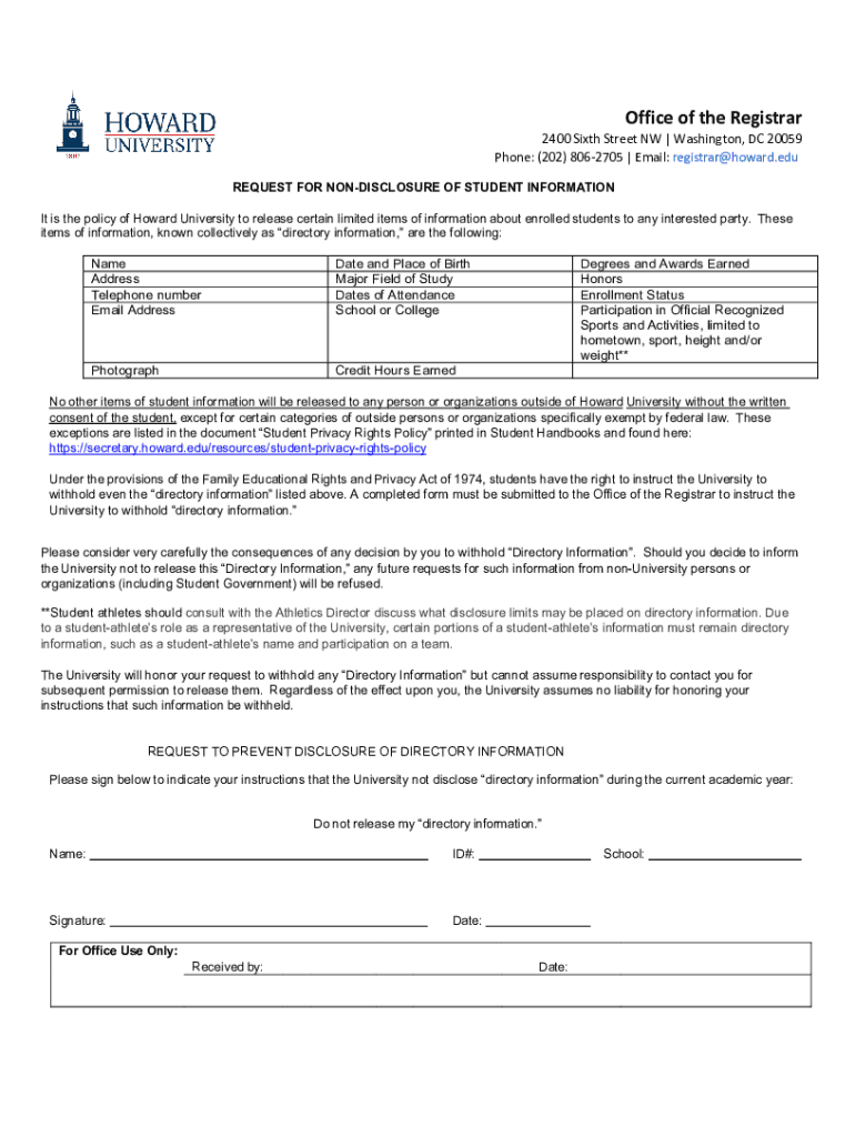 Fillable Online FERPA Non Disclosure Request Form Fax Email Print ...