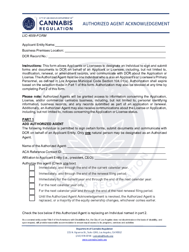 Fillable Online Authorized Agent Acknowledgement Fax Email Print ...