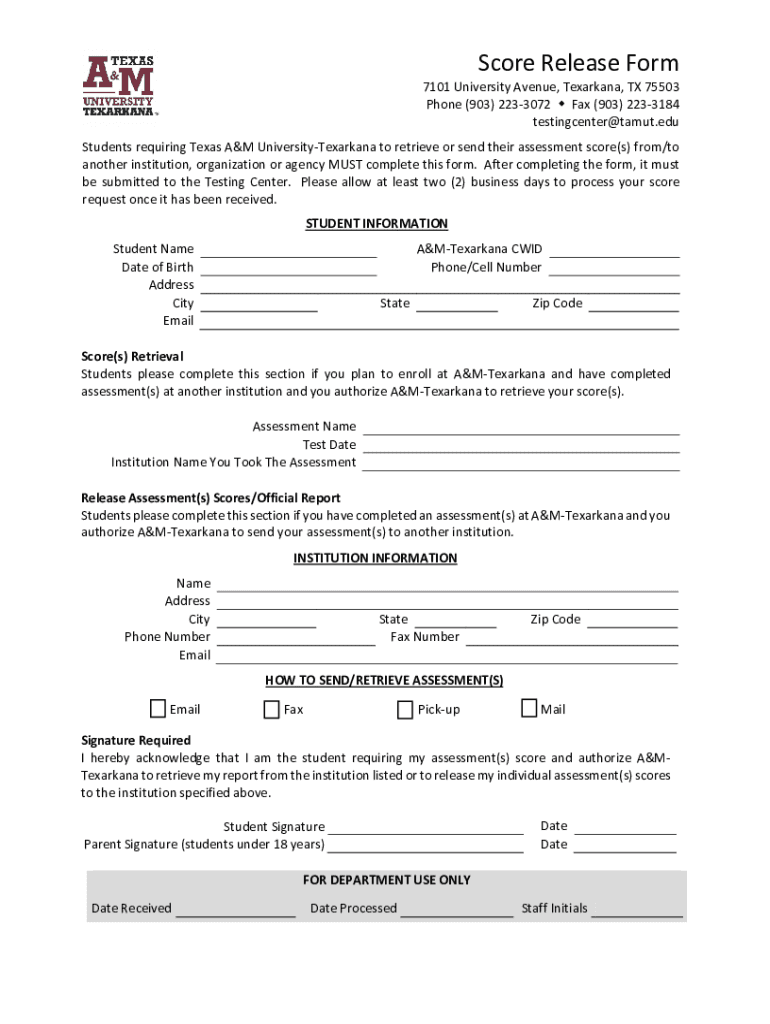 Fillable Online Score Release Form Fax Email Print - pdfFiller