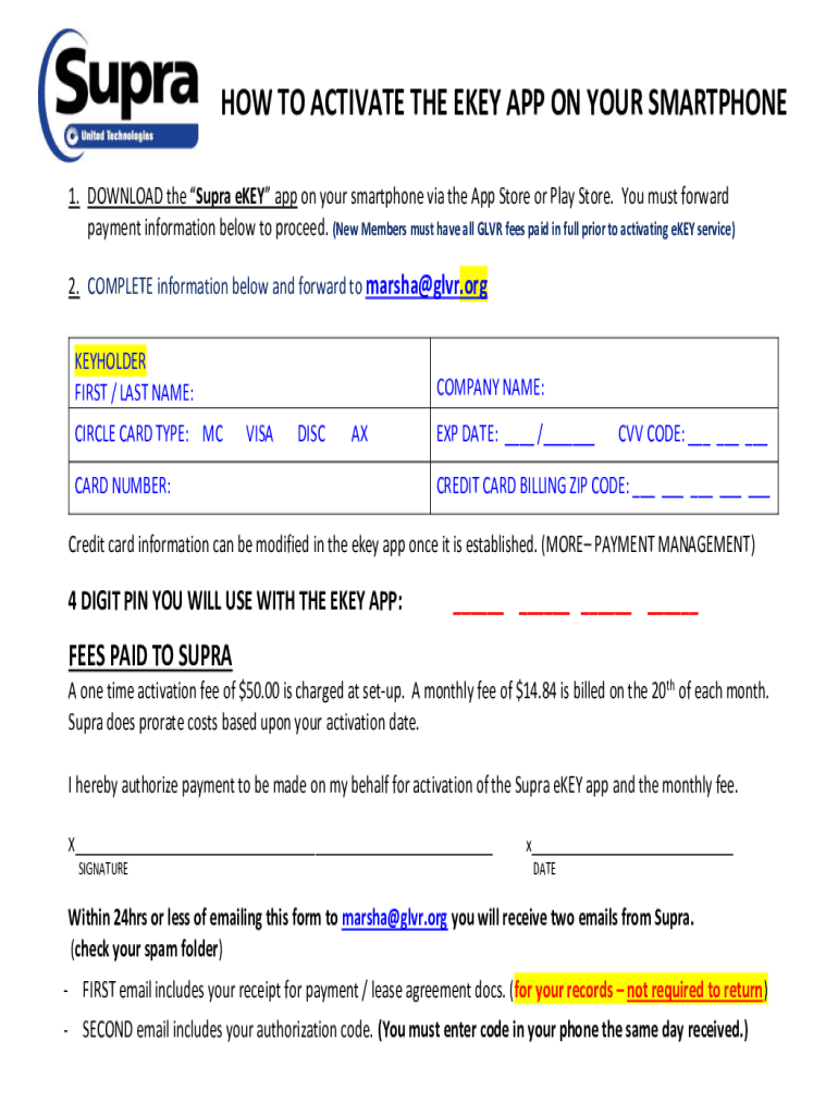 Fillable Online New Supra eKEY authorization code feature Fax Email ...