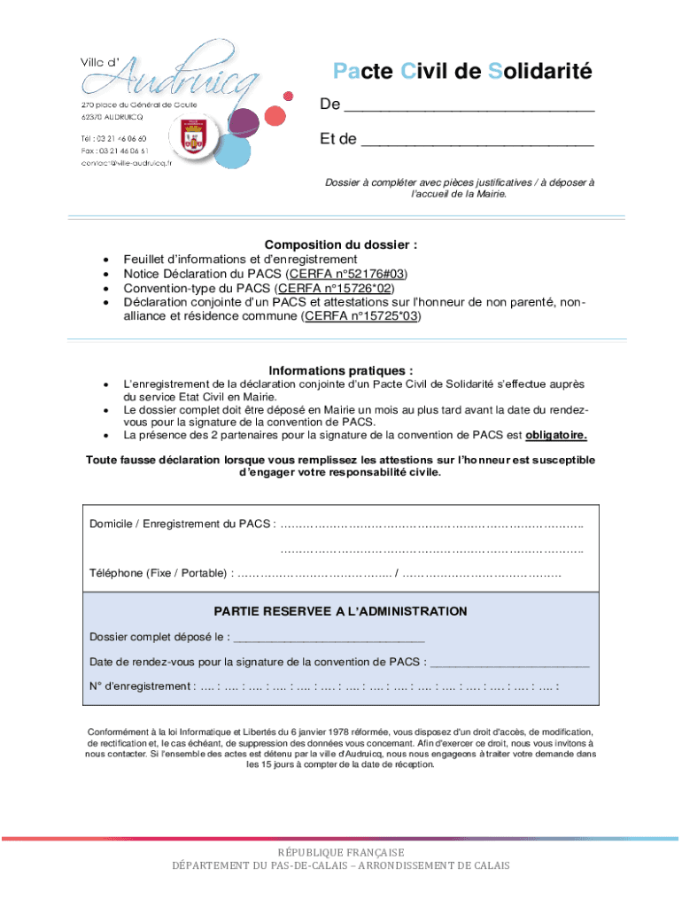 Remplissable En Ligne Le maire et la procdure d'enregistrement des pacs Fax Email Imprimer ...
