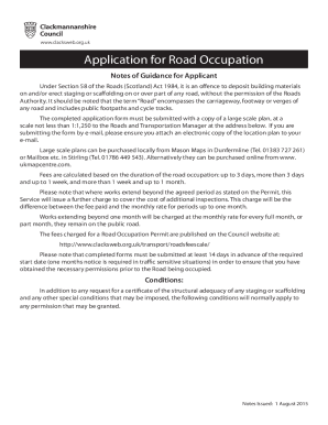 Fillable Online Guidance NotesApplication for Road Occupation Permit ...