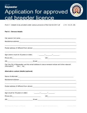 Fillable Online Application for approved cat breeder licence Fax Email ...