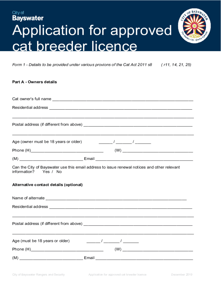Fillable Online Application for approved cat breeder licence Fax Email ...