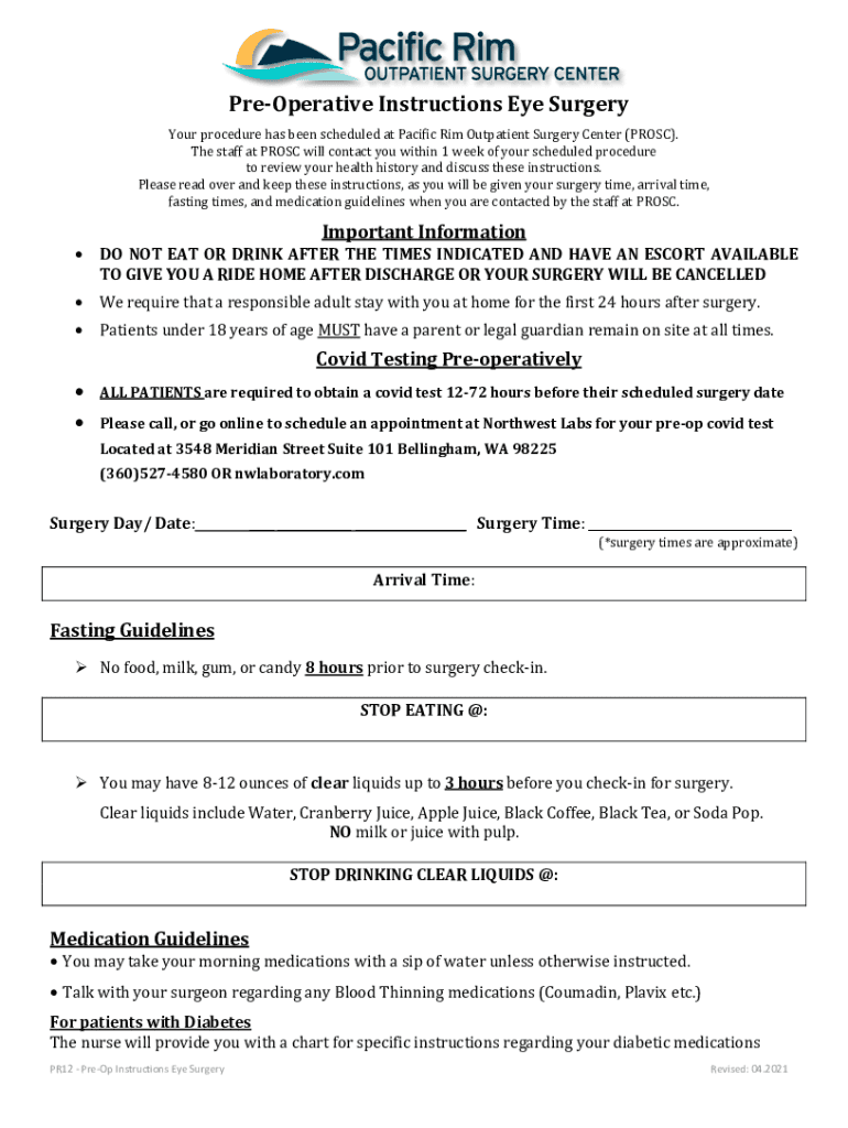 Fillable Online Pre-operative and Post-operative Instructions Fax Email Print - pdfFiller