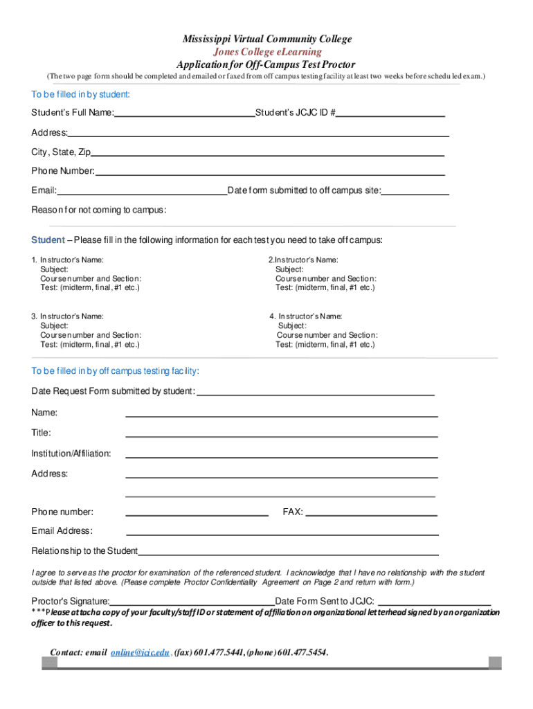 Fillable Online Off Campus Proctor Exam Request Form - Jones County ... Fax Email Print - pdfFiller