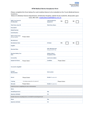 Fillable Online NTW Medical Device Acceptance Form Please complete the ...