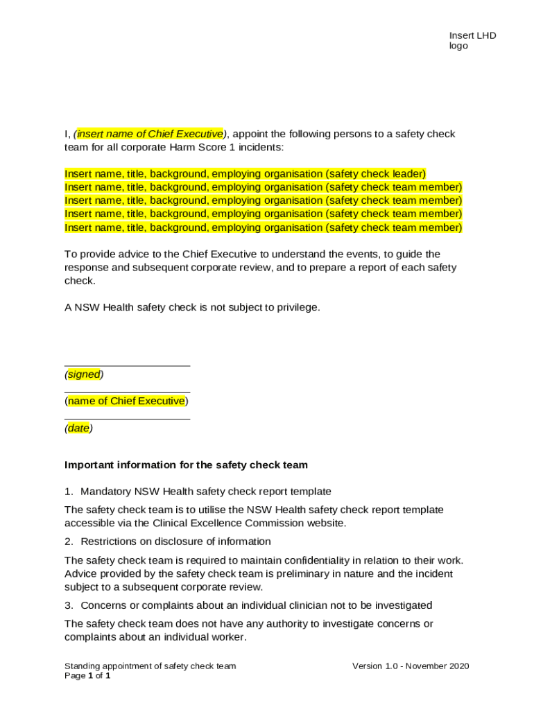 Template - Standing appointment of safety check team Doc Template ...