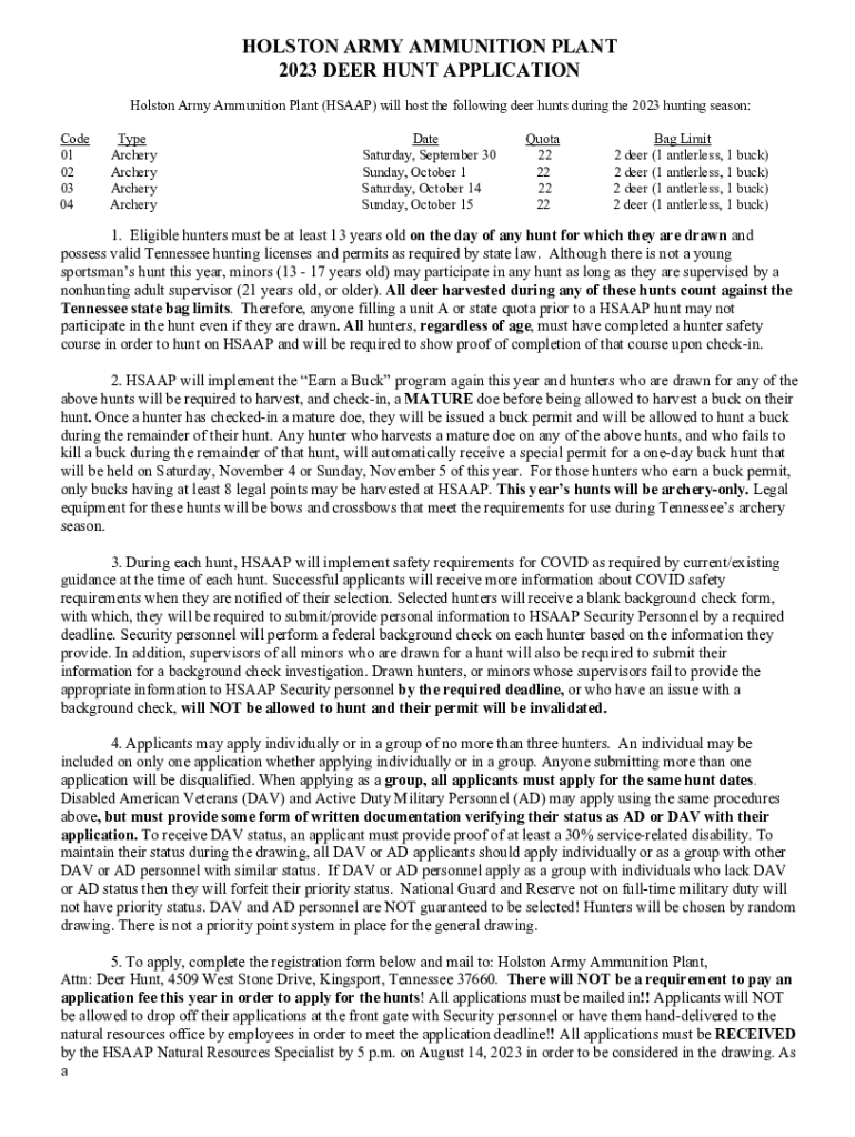 Fillable Online Holston Army Ammunition Plant sets deer hunting ...