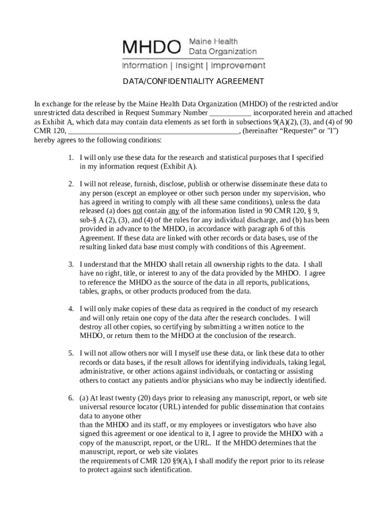 HRS Restricted Data Confidentiality Agreement Doc Template | pdfFiller