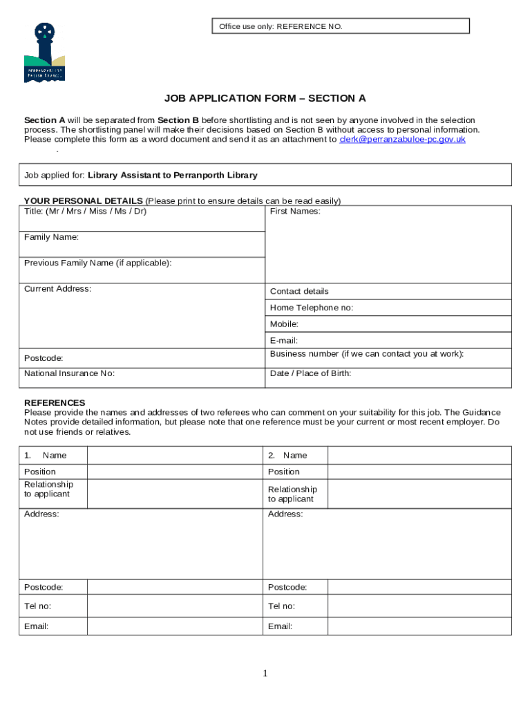 job application section a Doc Template | pdfFiller