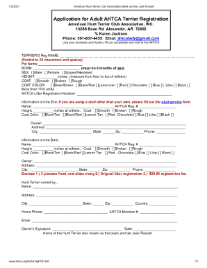 Fillable Online Application for Adult AHTCA Terrier Registration - The ...