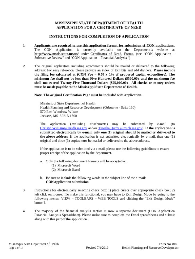 INSTRUCTIONS FOR COMPLETION OF APPLICATION - msdh ms Doc Template ...