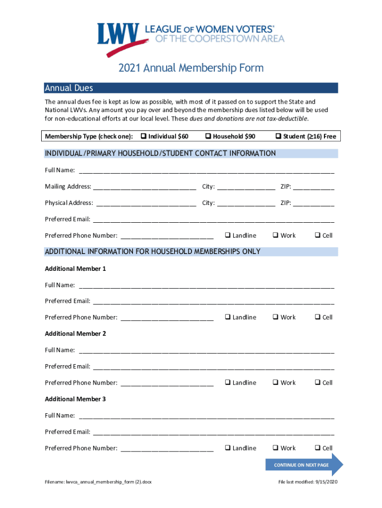 Fillable Online 2021 Annual Membership Form Fax Email Print - pdfFiller
