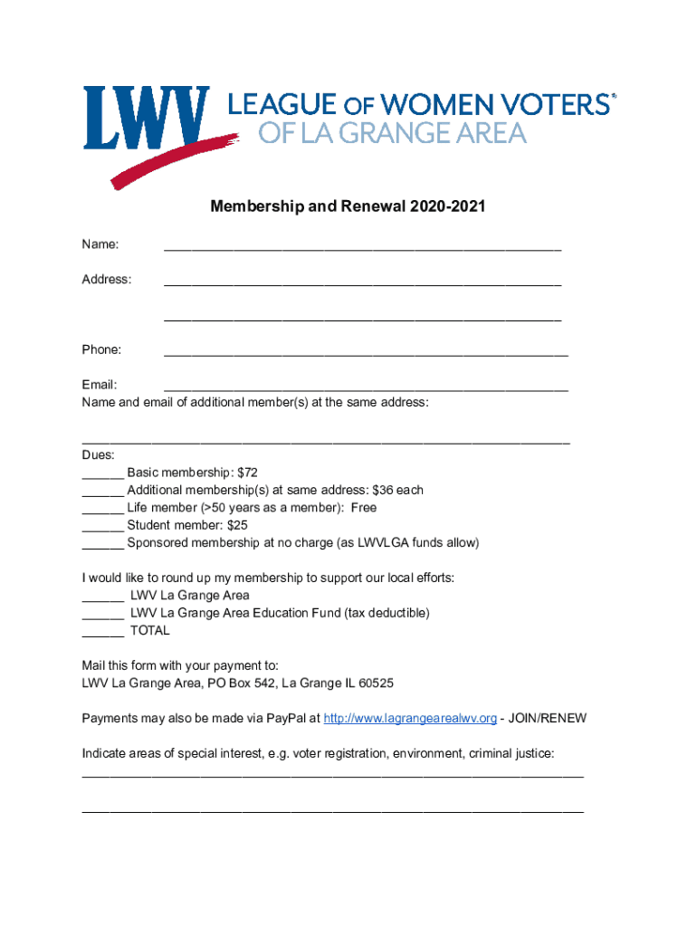 Fillable Online LWV Membership form Fax Email Print - pdfFiller